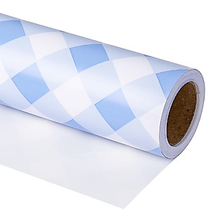 RUSPEPA Wrapping Paper - Mini Roll - Baby Blue Plaid White Background Design Perfect for Wedding, Birthday, Baby Shower, Party - 17.5 Inch X 32.8 Feet