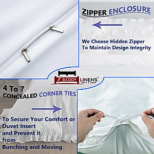 eBeddy Linens Ruffle White Solid Duvet Cover Set Super King 98x108 Size Egyptian Cotton Luxury Soft & Breathable Comforter Cover with Hidden Zipper Closer & Corner Ties Durable and Fade Resistant