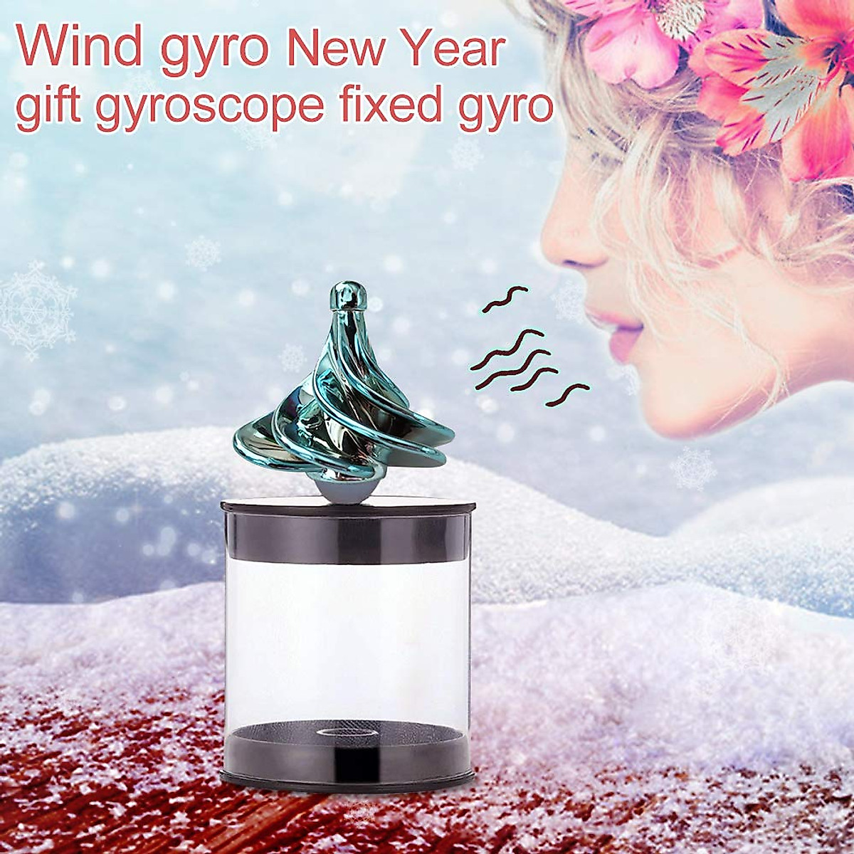 Wind Gyro Spinning Top, Portable Wind Blow Turn Gyro Desktop Decompression Toys, Stress Relief Toy (Romantic Blue)