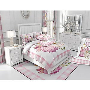 Pink Fall Bed Sheet Set Pumpkin Fitted Sheet for Kids Boys Girls Teens Room Decorations Autumn Harvest Bedding Set Full Size Buffalo Check Grid Bed Cover Deep Pocket 3Pcs