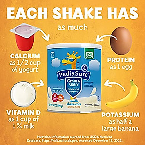 PediaSure Grow & Gain with Immune Support Shake Mix Powder, Kids Shake, 23 Vitamins and Minerals, 6g Protein, Helps Kids Catch Up On Growth, Non-GMO, Gluten-Free, Vanilla, 14.1-oz Can, 8 Servings
