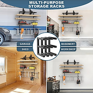 Ultrawall Lumber Storage Rack Wall Mount Wood Storage Racks, Metal Wood Organizer Racks for Shed, Workshop, Garage, Holds Up 220 LBS Per Level (Pack of 4, Black)