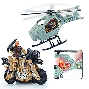 JOYIN Desert Military Base Toy Set Including Military Base, Military Tank, Military Helicopter, Military Motorcycle, Army Men Action Figures and Weapon Gear Accessories for Over 3 Years Old Boys