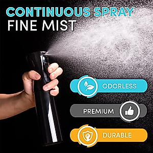 Hula Home Continuous Spray Bottle (10.1oz/300ml) Empty Ultra Fine Plastic Water Mist Sprayer – For Hairstyling, Cleaning, Salons, Plants, Essential Oil Scents & More - Black