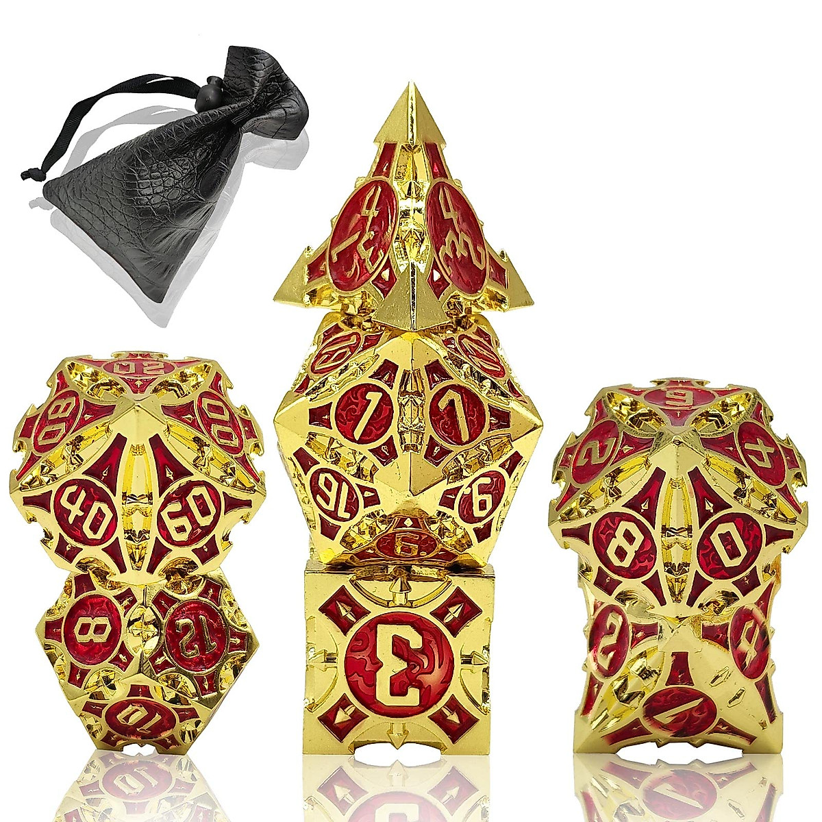 GIUADKXD DND Metal Dice Set - D&D Dungeons & Dragons Dice Set Polyhedron for RPG Role Playing Board Game Warhammer Cool Dice DND Accessories D4 D6 D8 D10 D10% D12 D20（Red）