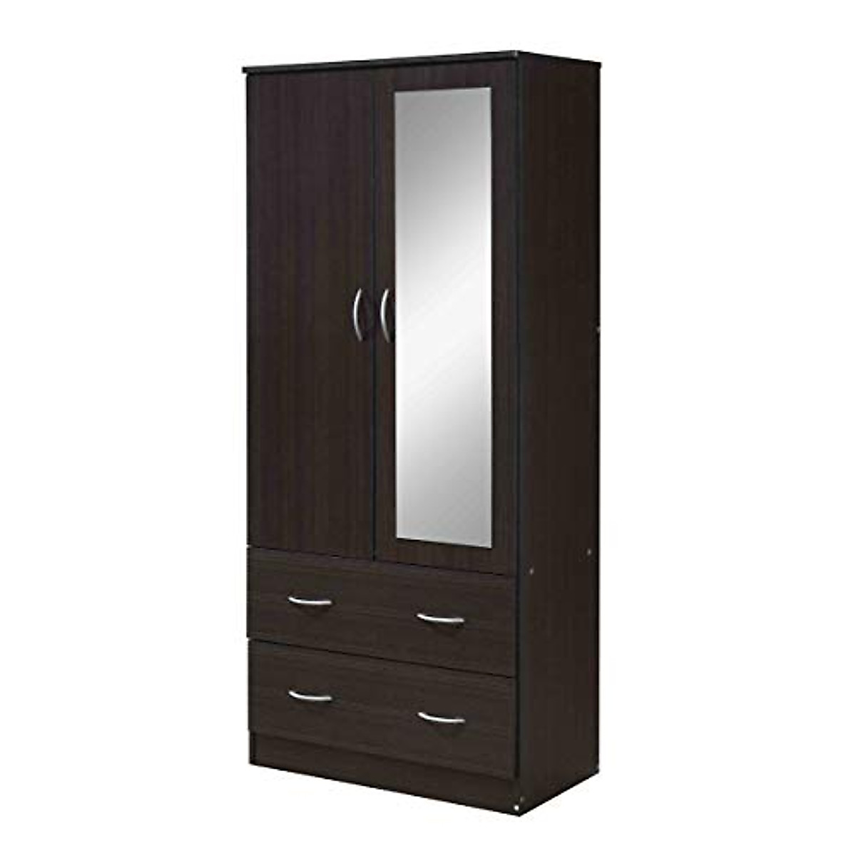 Hodedah Two Door Wardrobe with Two Drawers and Hanging Rod plus Mirror, Chocolate