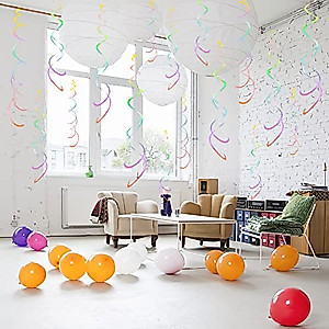 36pcs Pastel Rainbow Party Decorations Iridescent White Hanging Swirls Shimmer Transparent Streamers for Birthday Wedding Party Baby Shower Decoration Supplies