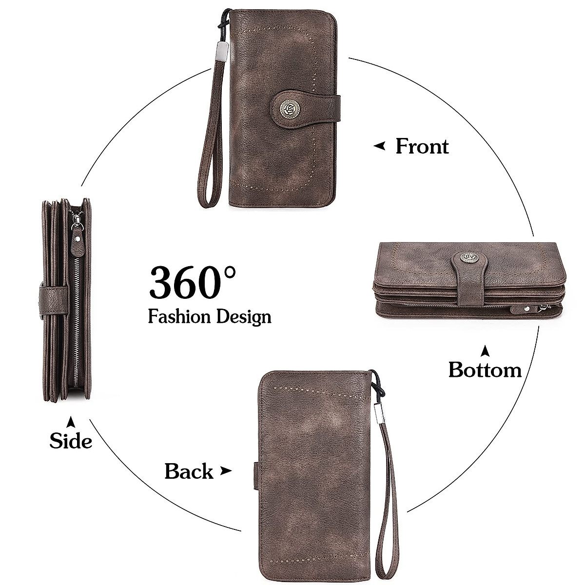 BOSTANTEN Womens Wallet Leather Large Capacity Wristlet Clutch Purse Credit Card Holder Coffee