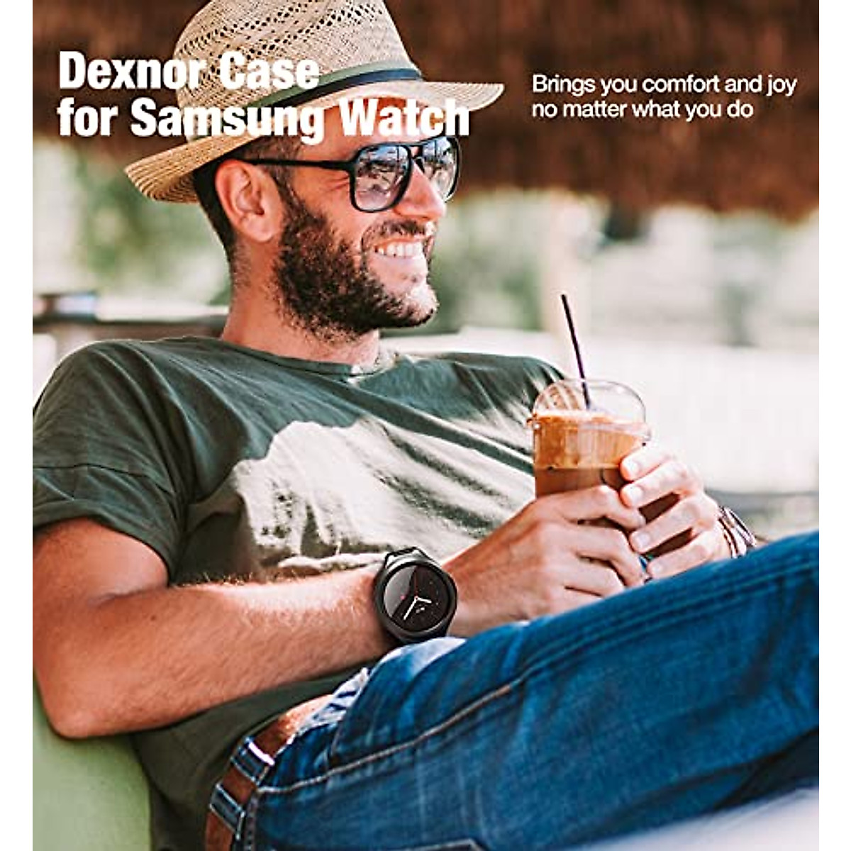 Dexnor for Galaxy Watch Active 2 Case with Band 44mm,[Built-in Adjustable Band & Screen Protector] Rugged Military Grade Shockproof Cover with Strap for Samsung Watch Active 2 44mm Women Men-Black