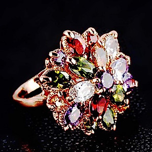 18k Gold Plated Flower Leaves Multi-color Zirconia Crystal Az0271r Ring (Sizes 6)