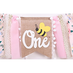 1st Happy Birthday Banner - Highchair Banner Tassels for Girl&Boy Birthday Party Decoration,Baby Birthday Photo Props Party Supplies(Bee)