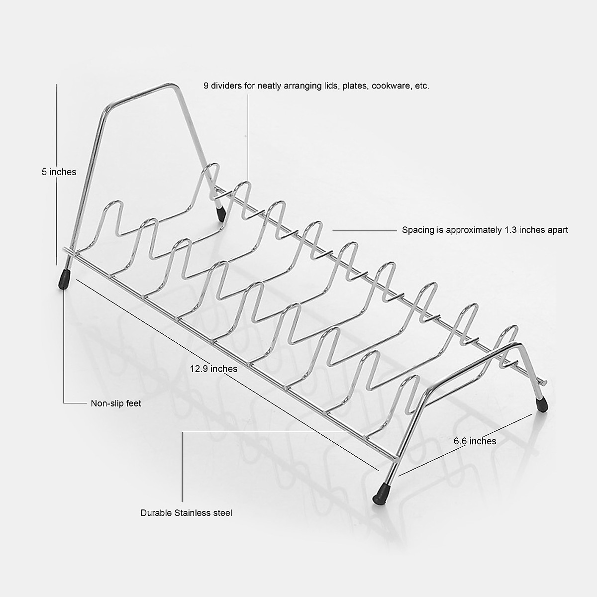 8 slot plate rack (2 pieces) for cabinet cup holders and drawers, plate organizer dry rack, stainless steel, plate rack for baking cookie sheets, dinner plates, pot lids and cutting board organizers