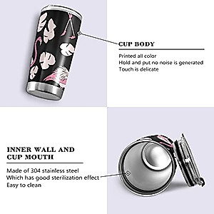 GUIJI Pink Black Flamingo 20oz Stainless Steel Tumbler with Lid and Straw，Vacuum Insulated Water Coffee Tumbler Cup，Sweat-proof Spill-Proof Travel Mug for Hot & Cold Drinks