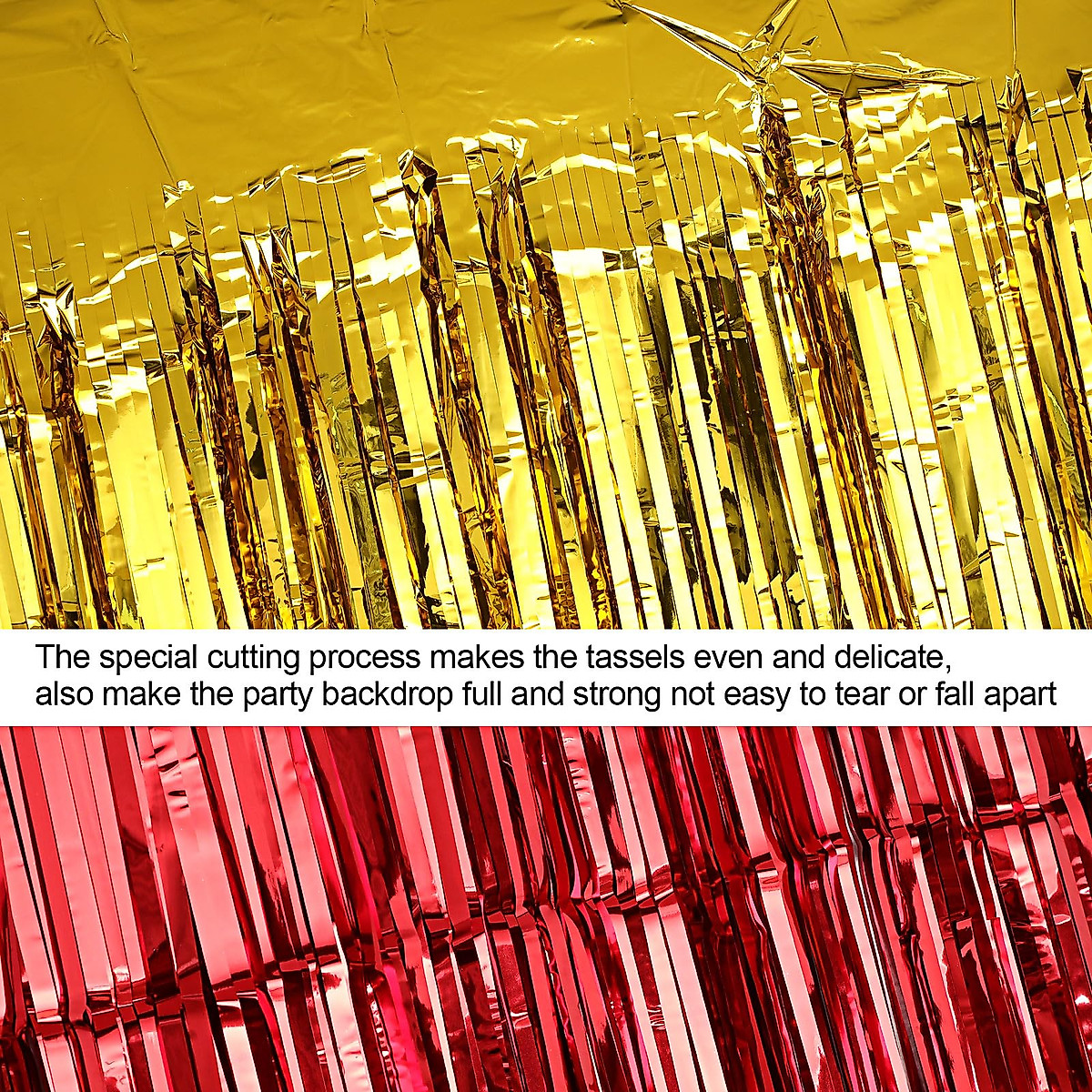 Peryiter 6 Pcs Metallic Tinsel Foil Fringe Curtains 3.3 x 6.6 ft Backdrop Props for Halloween Birthday Anniversary Bridal Shower Baby Shower Holiday Party Decorations(Black, Red, Gold)