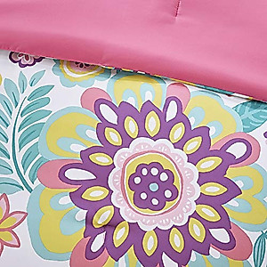 Mi Zone Camille Comforter Set, Vibrant Flowers Design All Season Teen Bedding, Matching Sham, Decorative Pillow, Girls Bedroom Décor, Full/Queen, Pink 4 Piece
