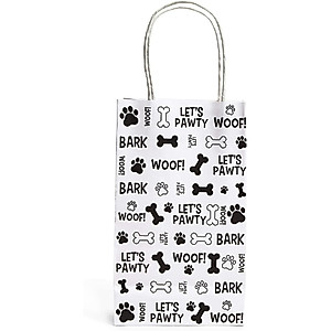 BLUE PANDA Dog Gift Bags with Handles, Lets Pawty, Woof, Bark (13.2 In, 24 Pack)