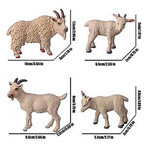 JOKFEICE Animal Figures 4pcs Plastic White Goat Animals Action Model Science Project, Learning Educational Toys, Birthday Gift, Cake Topper, for Kids
