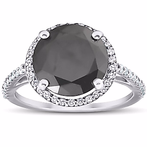 3 1/3 Ct Black Diamond Halo Engagement Ring 14k White Gold - Size 6