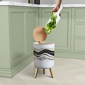 Trash Can with Lid Gold white marble artistic covers luxury backgrounds Trendy pattern Garbage Can Round Waste Bin Press Cover Dog Proof Wastebasket for Kitchen Bathroom Living Room Nursery 1.8gal