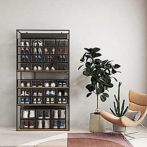 Amassage 12 Pack Boxes for Shoe Storage Clear Plastic Stackable,Organizer for Closet, Space-Saving Containers Bins (Black)