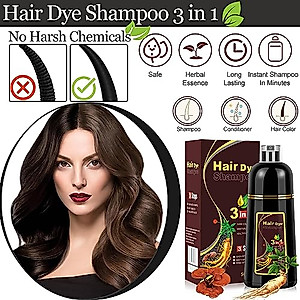 Hair Dye Shampoo 3 IN 1-100% Grey Coverage - Instant Black Hair Dye, Herbal Permanent Hair Color Shampoo for Women & Men Hair Dye Coloring in Minutes(500mL,17.6 Fl Oz) (Chestnut Brown)