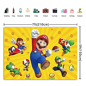 Cartoon Super Brother Boy Backdrop Gold Coin Video Game Adventure Kart Background Super Bros Uncle Mushroom Birthday Party Banner Baby Shower Props 7X5FT