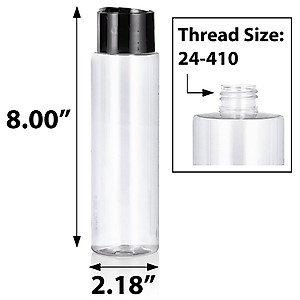 JUVITUS Clear 12 oz Professional Cylinder PET Plastic Bottles (BPA Free) (12 Pack, Wide Black Disc Cap)