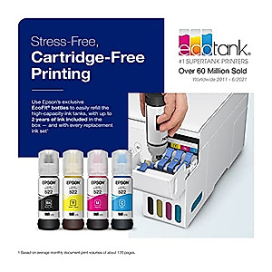 Epson EcoTank ET-2800 Wireless Color All-in-One Cartridge-Free Supertank Printer with Scan and Copy â€“ The Ideal Basic Home Printer - White