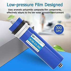 300 GPD RO Membrane Filter Replacement with Reverse Osmosis Membrane Housing, Wrench, 1/4" Quick-Connect Fitting, Check Valve, Fit Under Sink RO Home Drinking Water Filter Filtration Purifier System