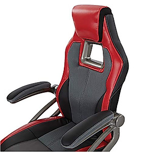 OSP Home Furnishings Mesh and Bonded Leather Adjustable Race Car Office Chair, Charcoal Grey and Red