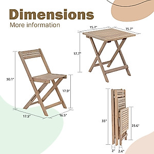 SUNSITT Patio Furniture Set 3 Piece Acacia Wood Bistro Table and Chairs Set of 2 Outdoor Bistro Patio Set Folding Patio Chairs and Square Table for Balcony, Porch, Garden