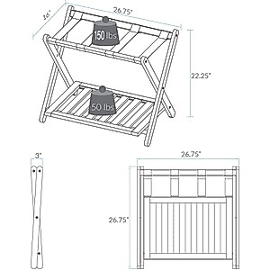 Folding Luggage Racks with Shelf for Guest Room 2-Pack Suitcase Stand Luggage Racks for Suitcases for Bedroom Luggage Stand Foldable Pull Up Suitcase Shelves Luggage Holders Suitcase Holder Suitcase Rack