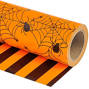WRAPAHOLIC Halloween Reversible Wrapping Paper Roll - Mini Roll - 17 Inch X 33 Feet - Spider Design, Perfect for Halloween Decorations, Holiday, Party