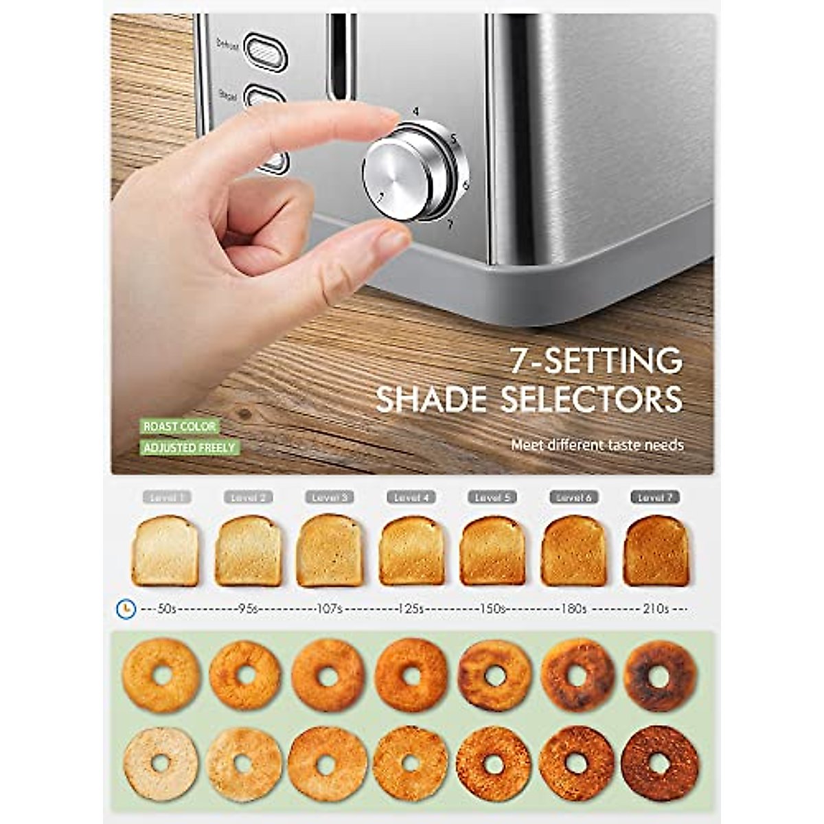 2 Slice Toaster, Retro Bagel Toaster Toaster with 7 Bread Shade Settings, 2 Extra Wide Slots, Defrost/Bagel/Cancel Function, Removable Crumb Tray, Stainless Steel Toaster by Yabano, Silver