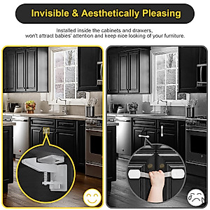 Child Proof Cabinet Locks,Upgraded Child Safety Cabinet Latches Invisible with Deactivated Mode, Enlarged 3M Tape, Extra Long Baby Safety Drawer latches, Universal Fit and No Drilling (10 Pack)