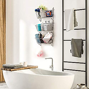 EZOWare 3 Tier Over the Door Rack / Wall Mount Storage Organizer Baskets, Hanging Shelves Set for Kitchen Bathroom Closet