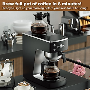 crosson 12 Cup Commercial Drip Coffee Brewer with Upper and Lower Warmer & 2 Glass Decanter,Pour Over Coffee Maker with Easy Clean Fingerprint Free Housing and 304 Stainless Steel Funnel