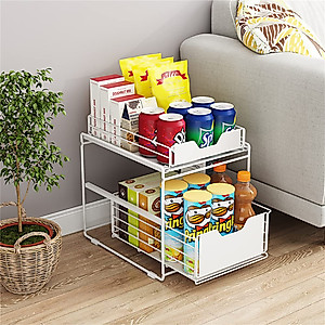 Tngan 2 Tier Under Sink Organizer with Sliding Storage Drawer Pull Out Countertop Storage Basket Kitchen Cabinet Storage Rack, White Large