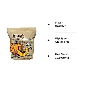 Anthony's Organic Pumpkin Seeds, 2 lb, Gluten Free, Non GMO, No Shell, Unsalted, Raw