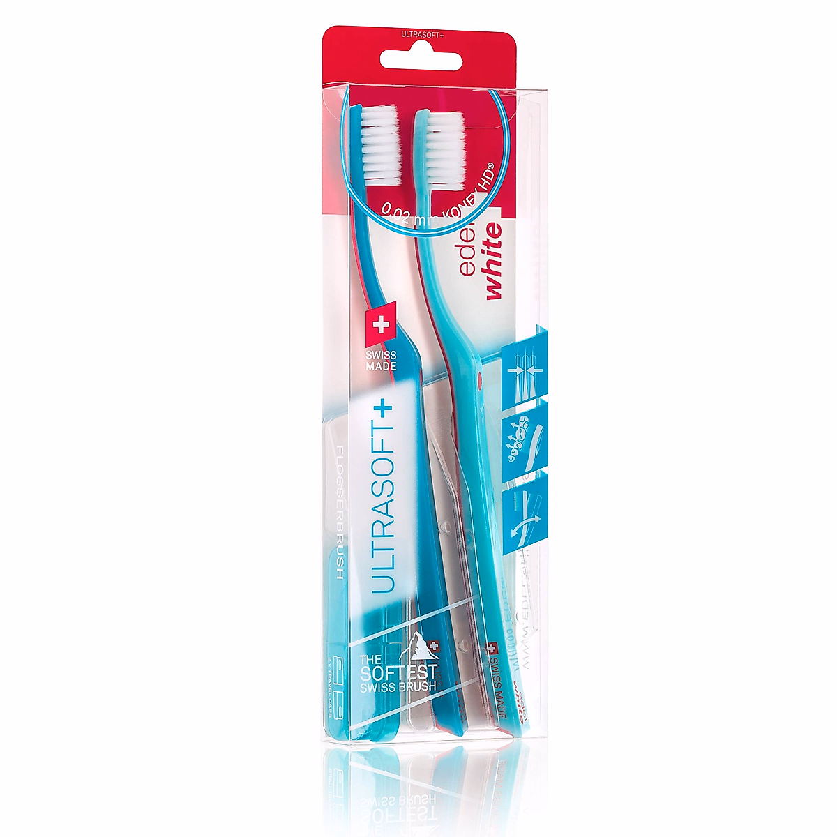 edel+white Flosser Ultra-Soft Duo Swiss-Made Toothbrushes - 2 Pack