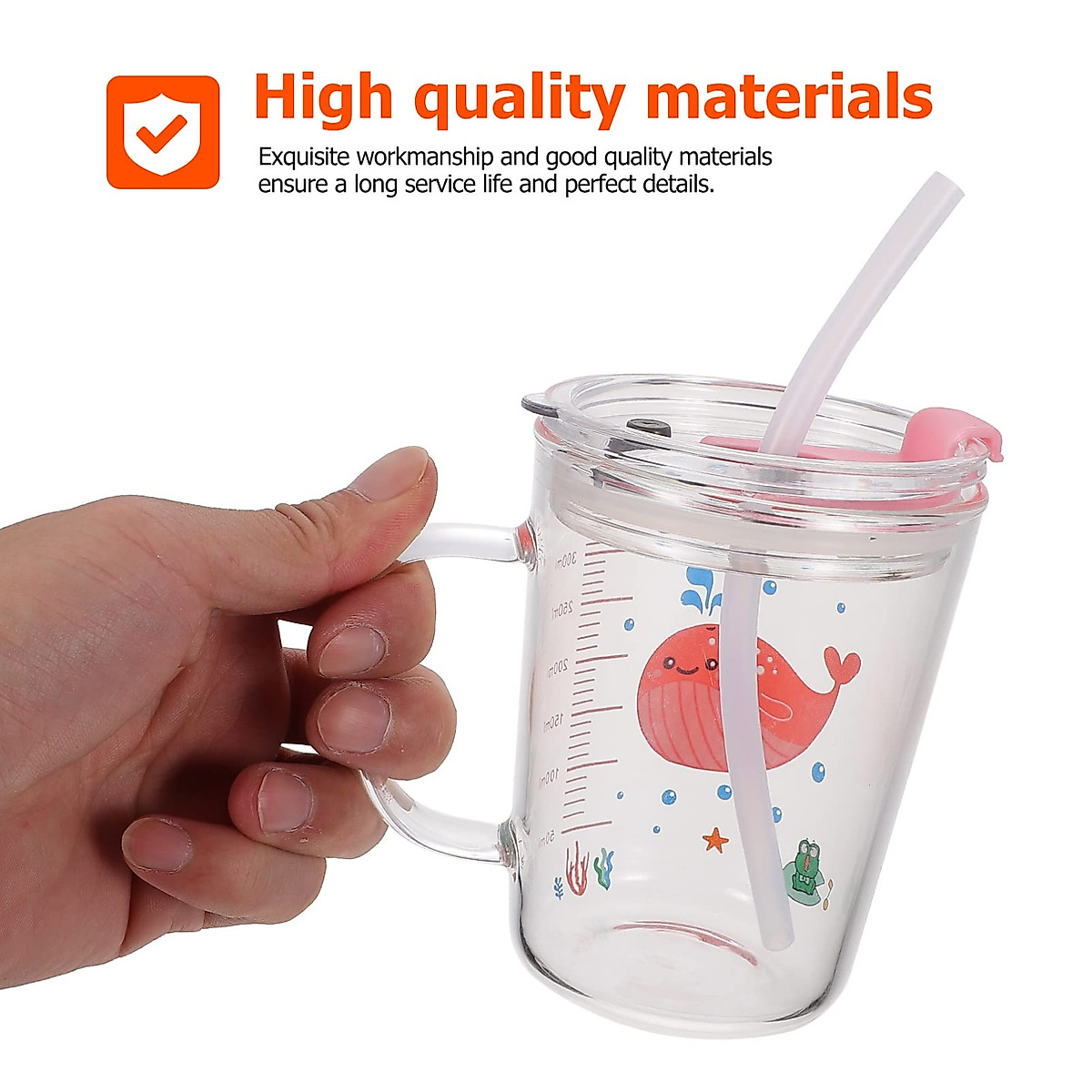 VOSAREA Decor 350ml Cartoon Glass Milk with Straw and Scale Whale Water Glass Mug Animal s Coffee Tea Juice Beverage Containers Cup