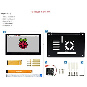 XYGStudy 4.3inch for Raspberry Pi IPS LCD Capacitive Touch Display Screen 800×480 IPS Wide Angle MIPI DSI Interface Monitor for Raspberry Pi 4 Model B with 3D Protection Cover Case and Cooling Fan