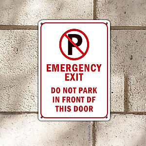 Emergency Exit Do Not Park in Front of This Door Aluminum Sign Durable Warning Wall Tin Sign Weather Resistant UV Protected Rust Free Aluminum Metal Wall Sign Decoration For Home Gate 14x10in