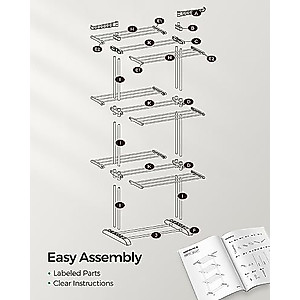 SONGMICS Clothes Drying Rack Stand 4-Tier, Foldable Laundry Drying Rack 67.7-Inch Tall, Stainless Steel, Rolling Clothes Horses Dryer Rack, Easy to Assemble, Indoor Outdoor Use, Gray ULLR701G01