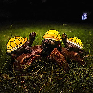Solar Garden Turtle Statues Light, Outdoor Solar Turtles Decor with 3 Warm LED Lights, Waterproof Figurine Animal Light for Lawn Patio Backyard