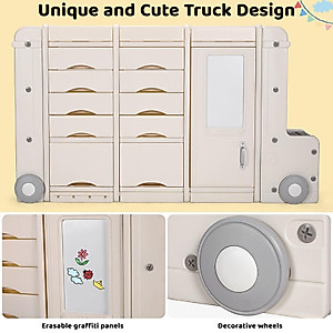 Arlopu Kids Toy Organizers and Storage Bins, Multi-Layer Storage Cabinet Organizer, Multipurpose Bookshelf and Toy Box, 1 Closed Cabinet & 10 Pull-Out Drawer for Playroom, Nursery, Large