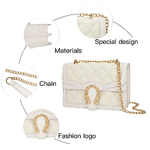 DEEPMEOW Womens Quilted Crossbody Shoulder Purse - Fashion Denim Handbag with Chain Strap Casual Mini Square Messenger Bag（White）