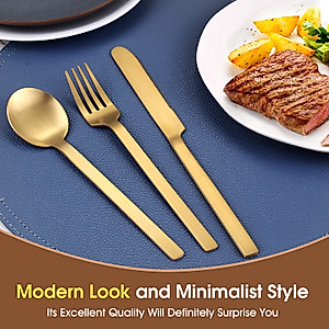 Matte Gold Silverware Set，OPOLIA 30-Piece Stainless Steel Flatware Cutlery Set for 6，Stain Finish Tableware Eating Utensils, Food Grade, Dishwasher Safe