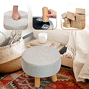 H&B Luxuries Fabric Round Padded Ottoman Foot Rest Stool (4 Legs-Simple Linen)