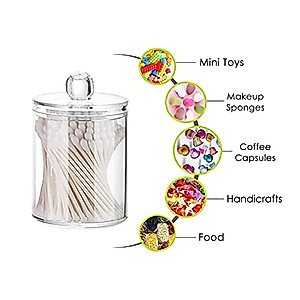 DS. DISTINCTIVE STYLE Bathroom Organizer Cotton Ball Holder Clear Canisters Acrylic Apothecary Jars with Lids (10oz&10oz)